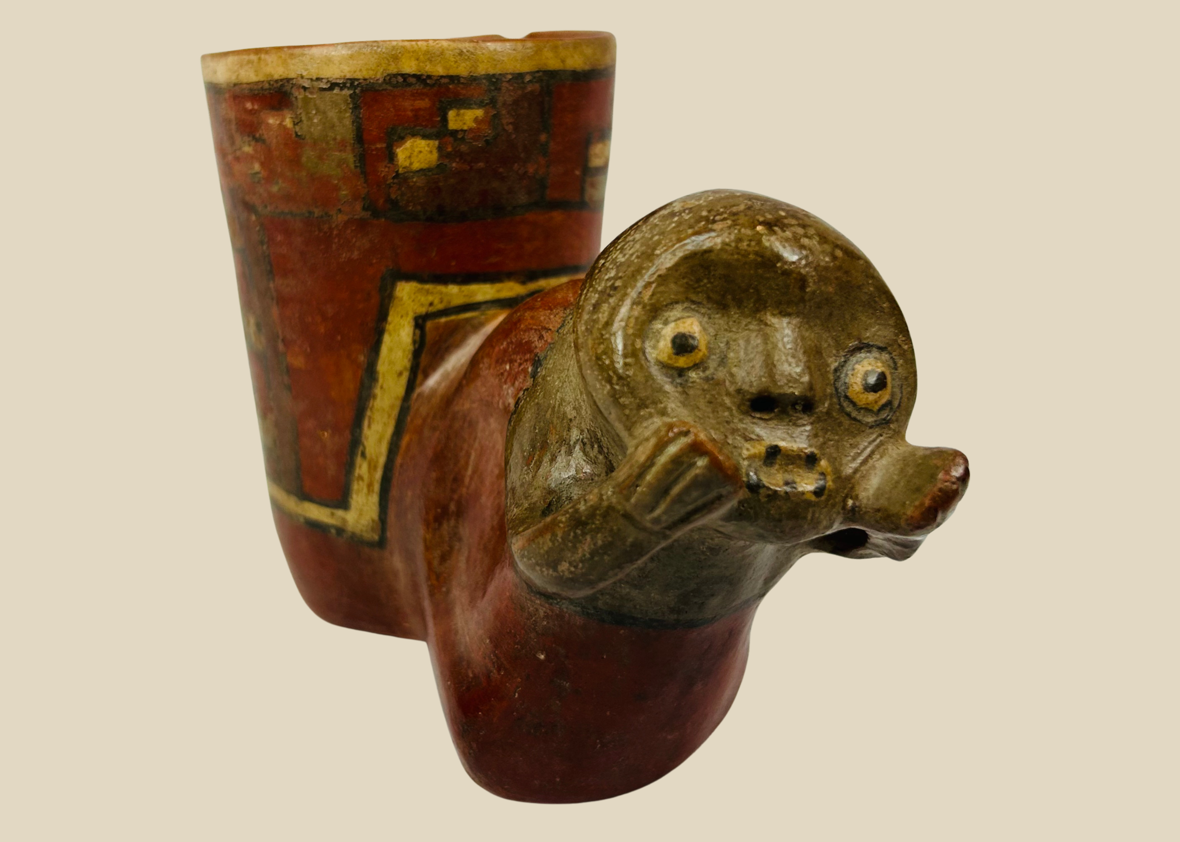 Pre-Columbian | Polychrome Cup with Anthropomorphic Figural Mount ...