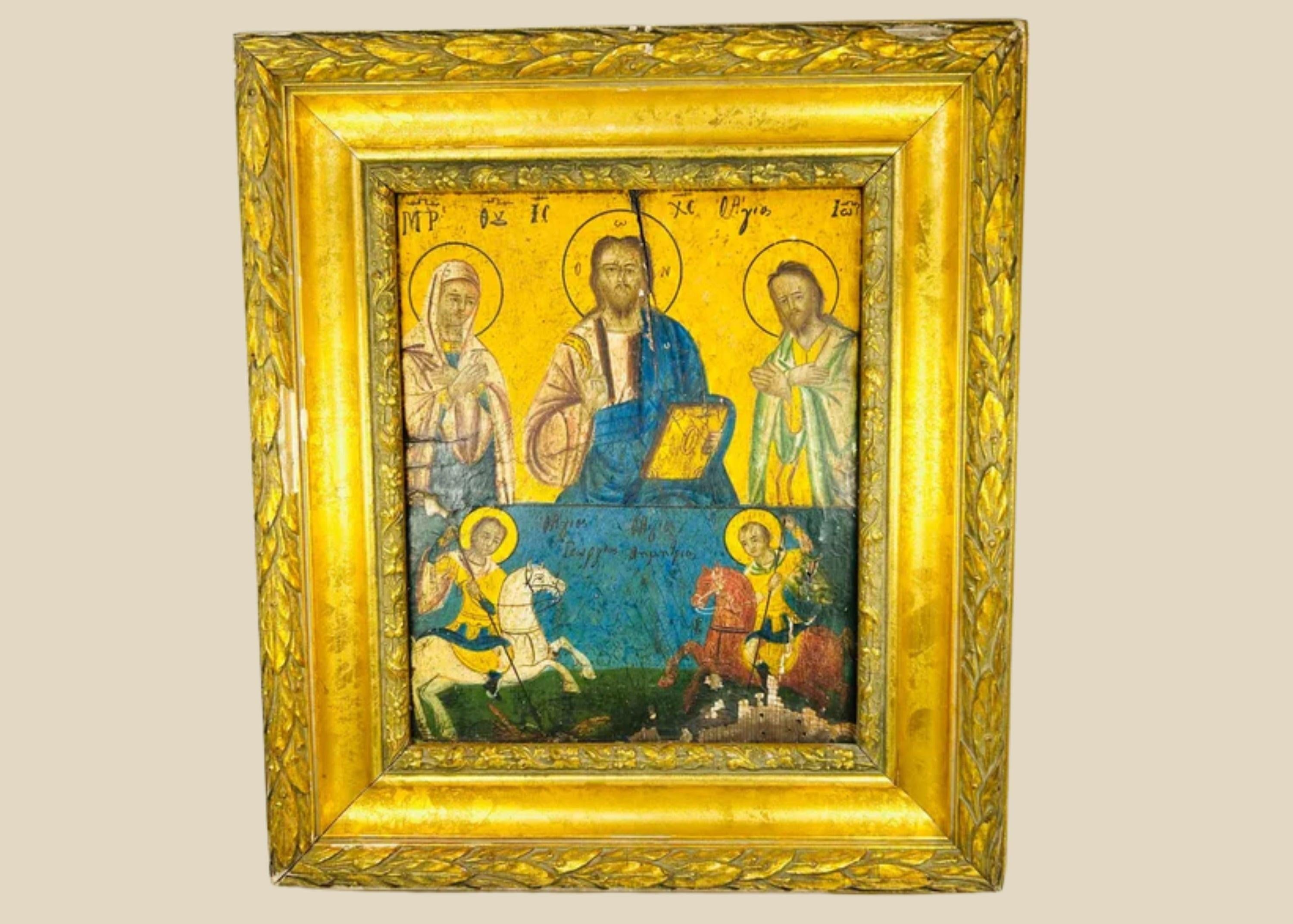 Greek Orthodox Icon Hand-Painted Christ Pantocrator on Wood